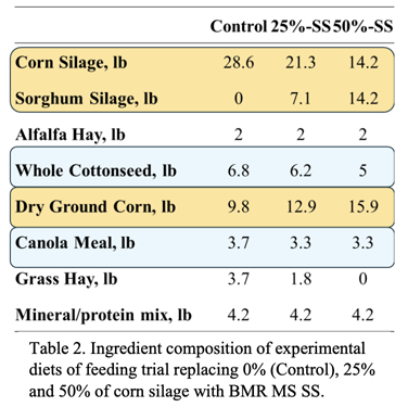 Partially replacing corn silage with BMR male-sterile sorghum silage ...